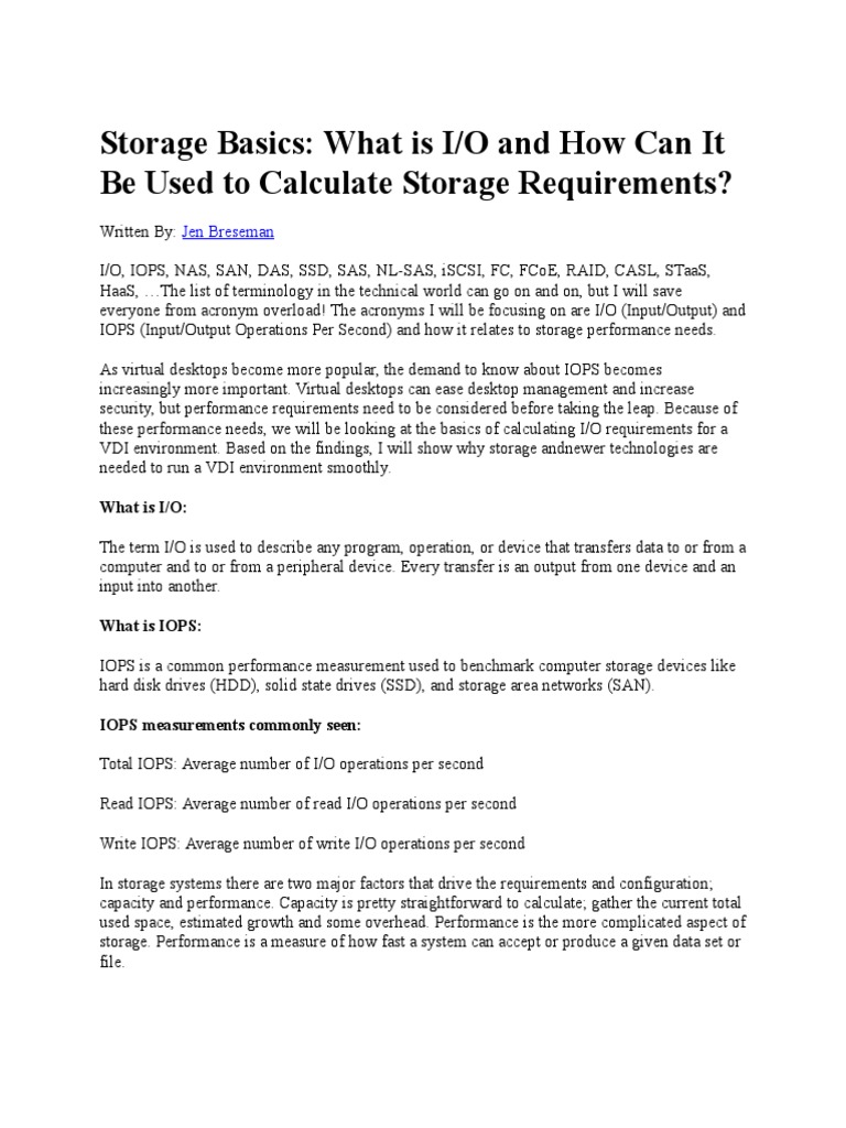 Storage Basics: What Is I/O and How Can It Be Used To Calculate Storage ...