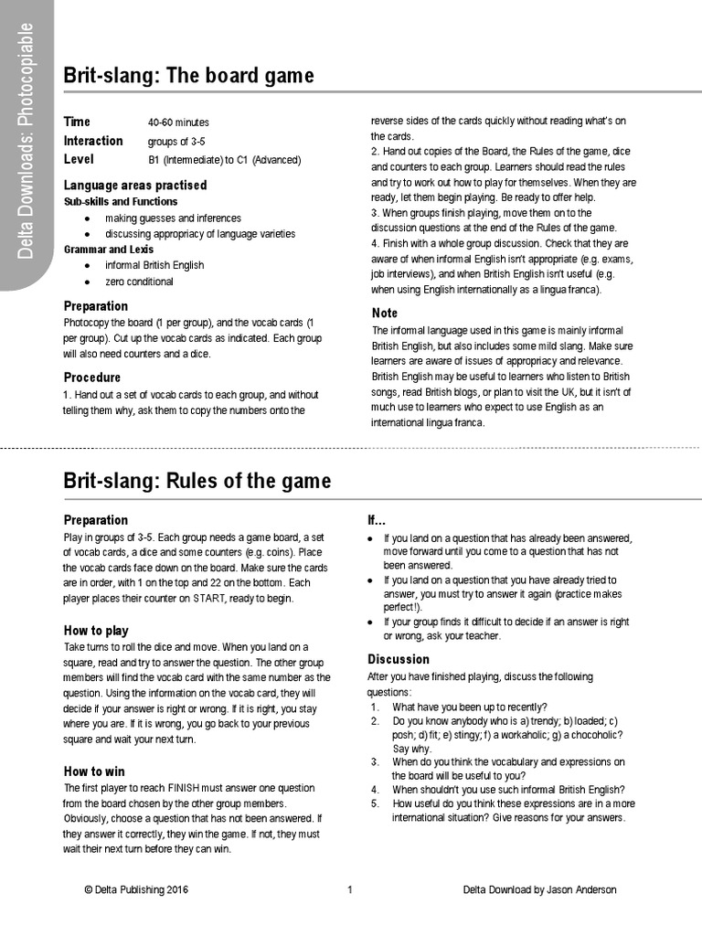 British-Slang: Board Game | PDF | English Language | Vocabulary