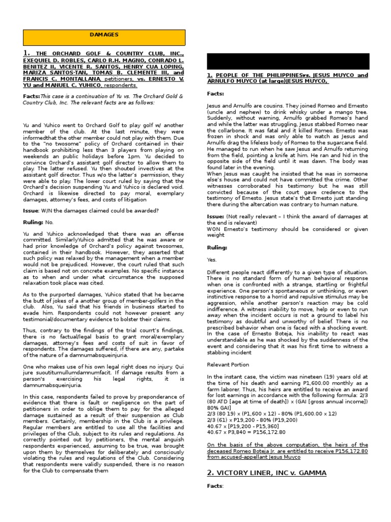 Damages Case Digests | PDF | Negligence | Lawsuit