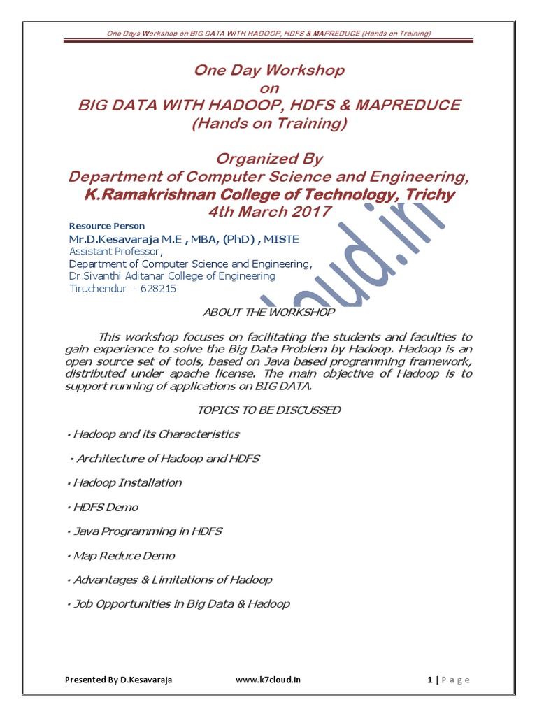 Big Data Workshop: Hadoop & MapReduce | PDF | Apache Hadoop | Map Reduce