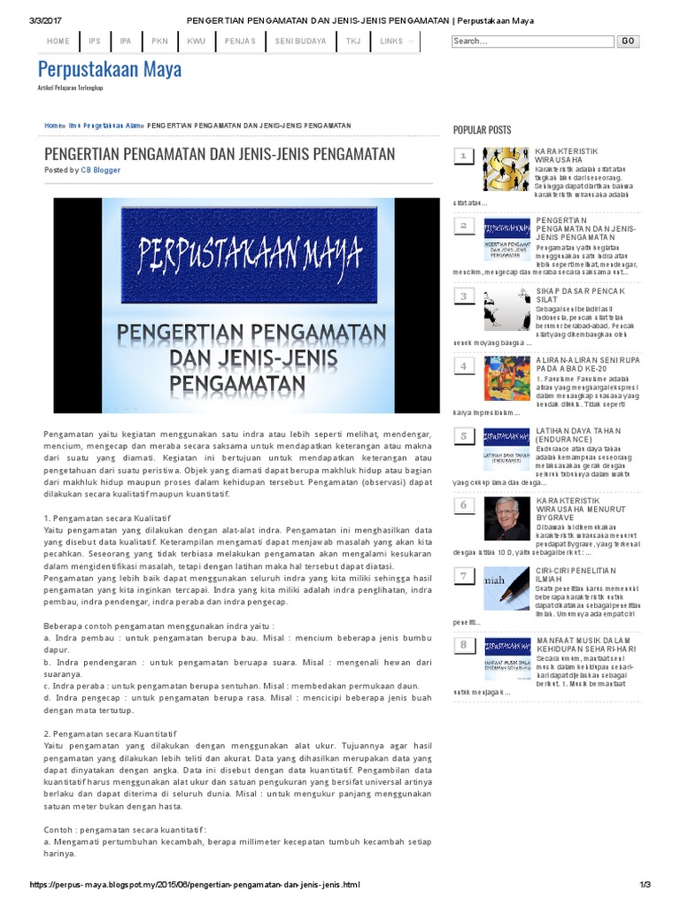 Pengertian Pengamatan Dan Jenis-Jenis Pengamatan - Perpustakaan Maya | PDF