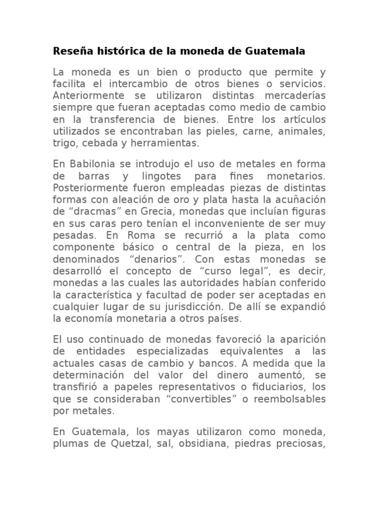 Reseña Histórica de La Moneda de Guatemala | PDF | Monedas | Moneda
