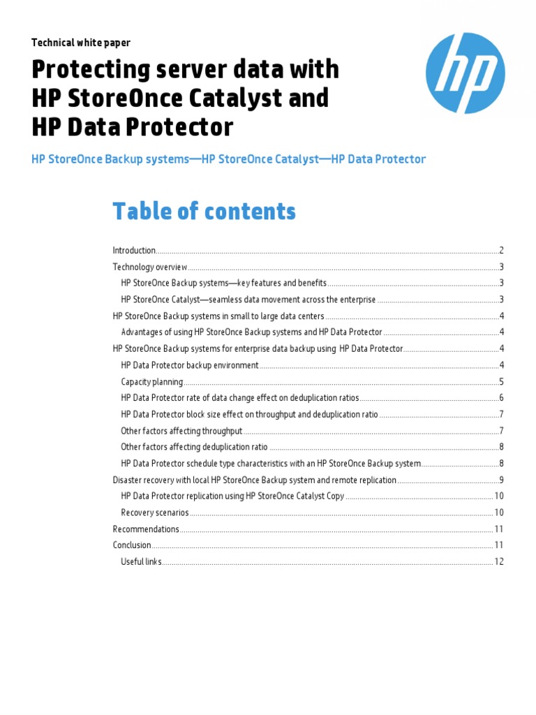 Protecting Server Data With Hp Storeonce Catalyst And Hp Data Protector Pdf Pdf Backup 