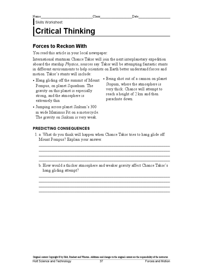 6 3 critical thinking worksheet | Gravity | Outer Space