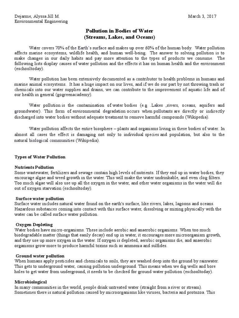 Water Pollution in Bodies of Water | PDF | Water Pollution | Hydrology