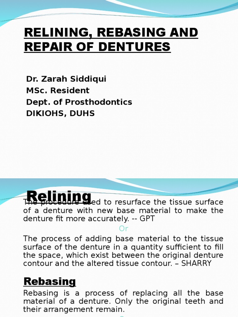Repair Reline & Rebase 1 | PDF | Dentures | Plaster