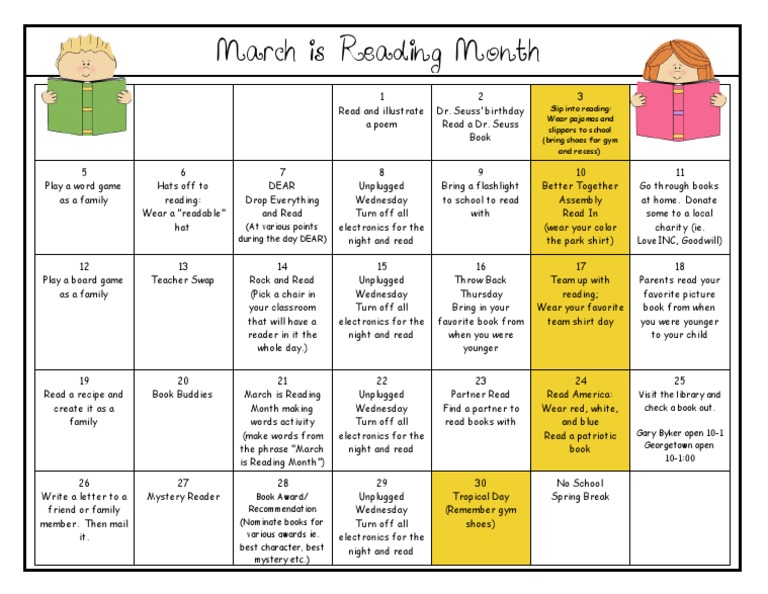 March Reading Month Activities Guide | PDF | Books