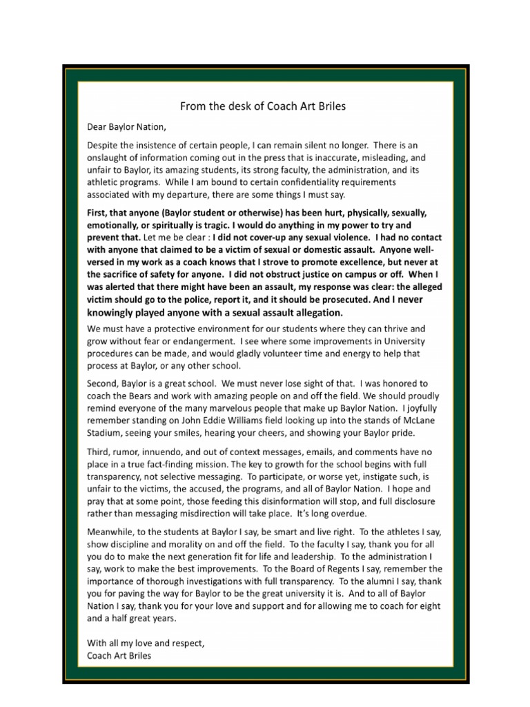 Briles Letter | PDF