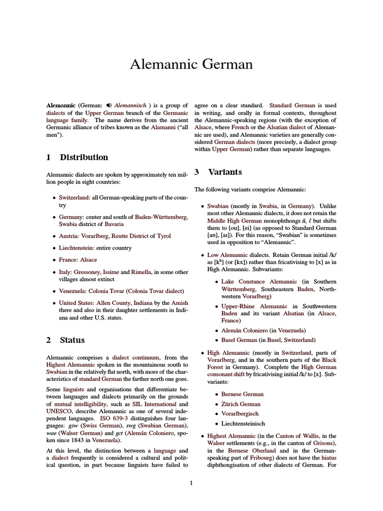 Alemannic German | PDF | Central Europe | Language Varieties And Styles