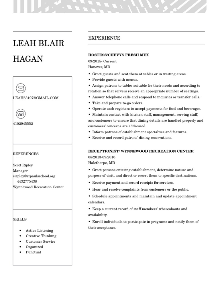 Leah Blair's Resume and Skills Summary | PDF