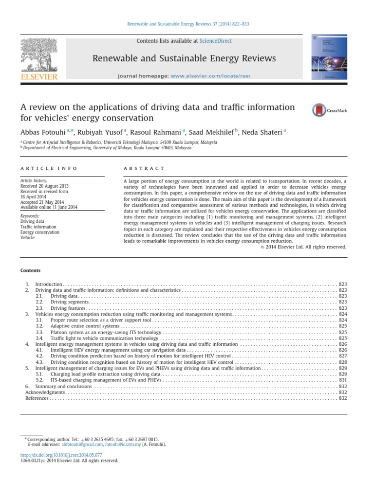 A Reniew On The Applications of Driving Data and Traffic Information ...