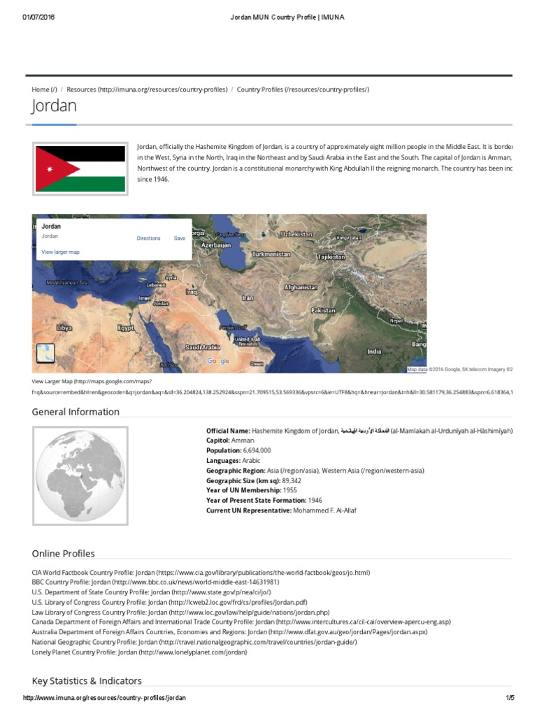 Jordan MUN Country Profile | PDF | Jordan | United Nations