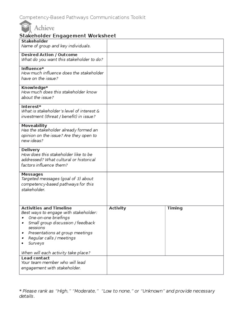 Stakeholder Engagement Worksheet