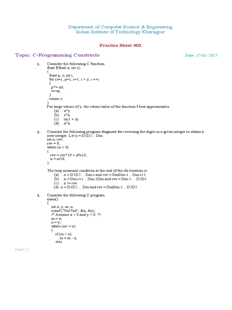 Practice 03 C Programming Constructs | PDF | Control Flow | Integer (Computer Science)