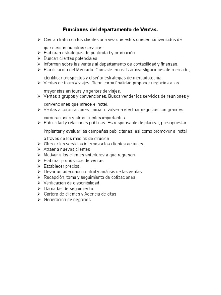 Funciones Del Departamento de Ventas | PDF