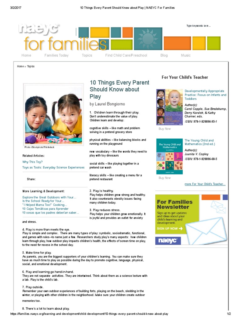 10 Things Every Parent Should Know About Play Naeyc For Families Pdf