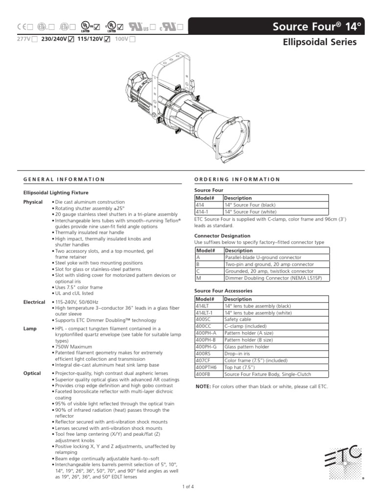 ETC Source 4 14 Degree Datasheet | PDF | Components | Equipment