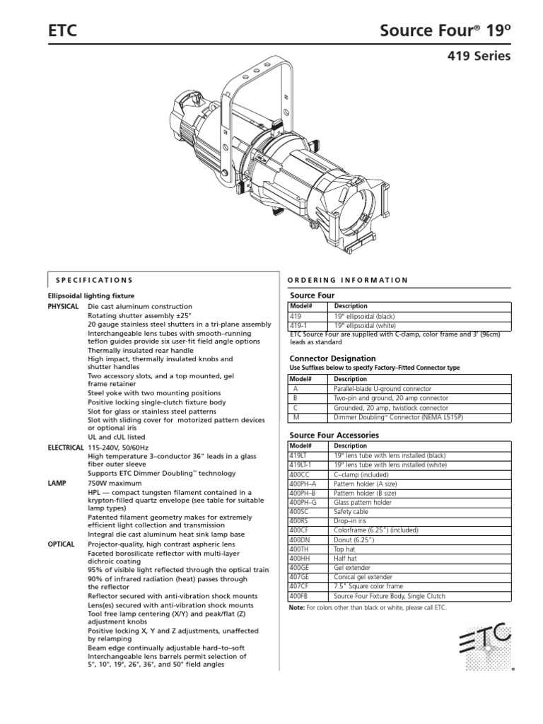 ETC Source 4 19 Degree Datasheet | PDF | Components | Manufactured Goods