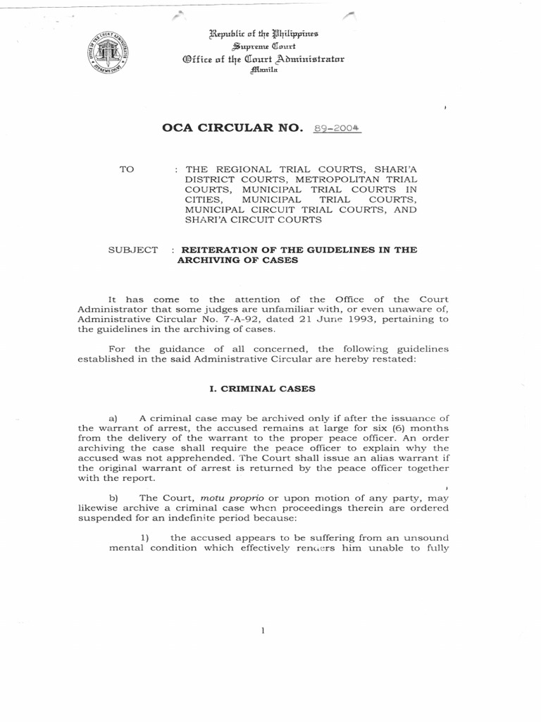 OCA Circular No. 89 2004 PDF | PDF | Injunction | Lawsuit