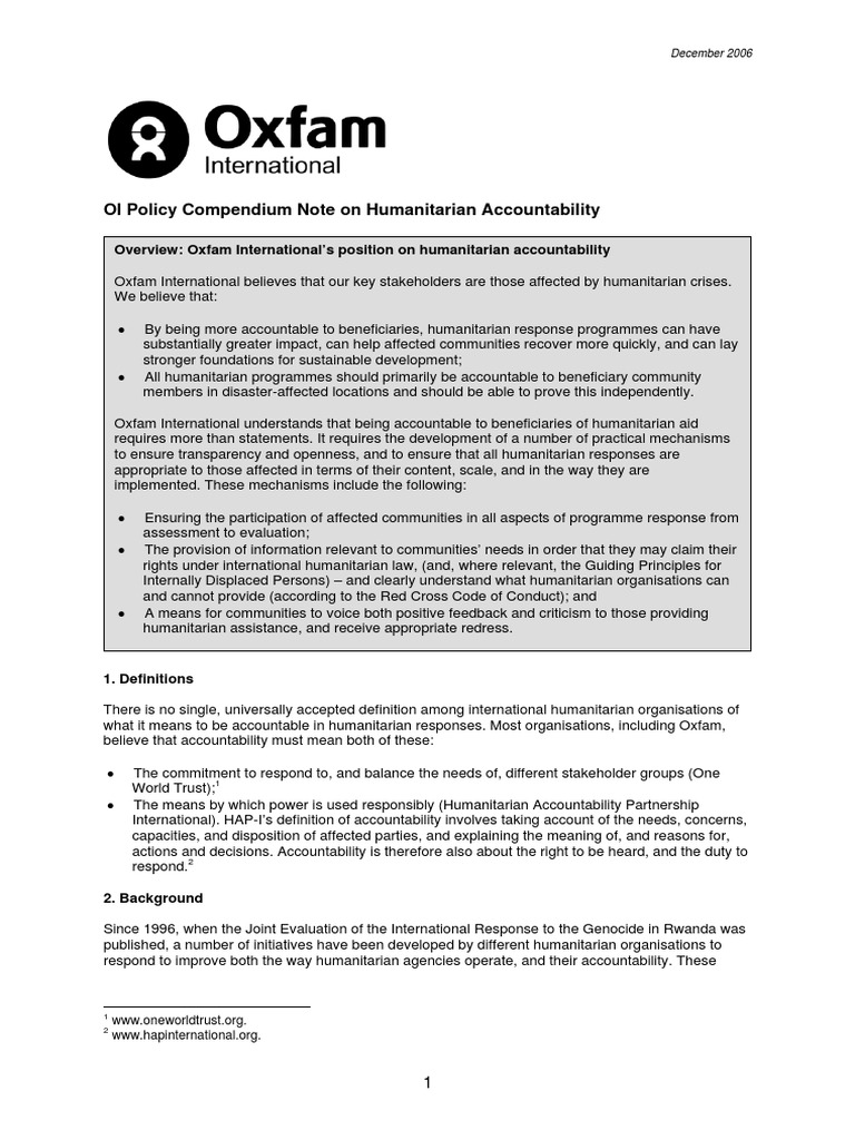 Humanitarian Accountability | PDF | Oxfam | Humanitarian Aid