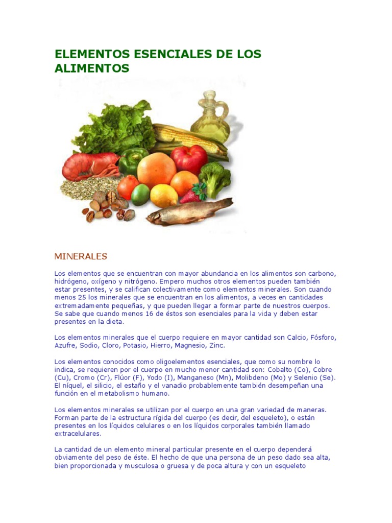 Elementos Esenciales de Los Alimentos | PDF | Sodio | Calcio