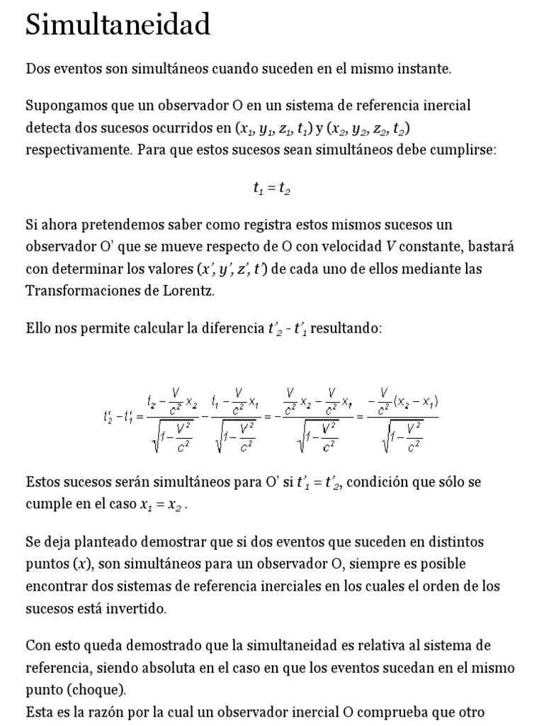 Simultaneidad - Relatividad | Descargar gratis PDF | Relatividad ...
