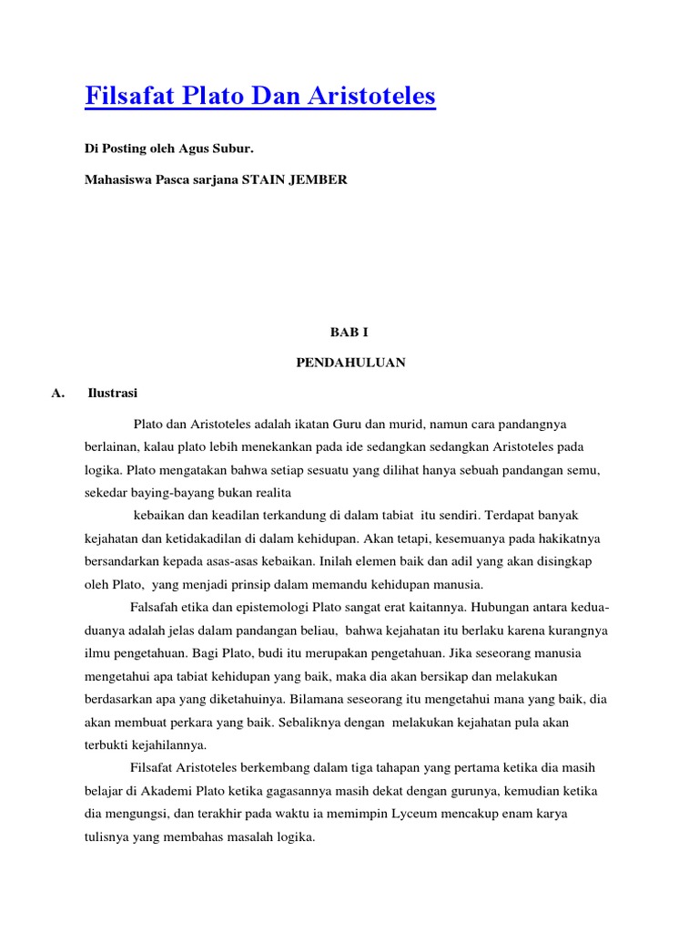 Filsafat Plato Dan Aristoteles PDF | PDF Filsafat Plato Dan Aristoteles PDF | PDF