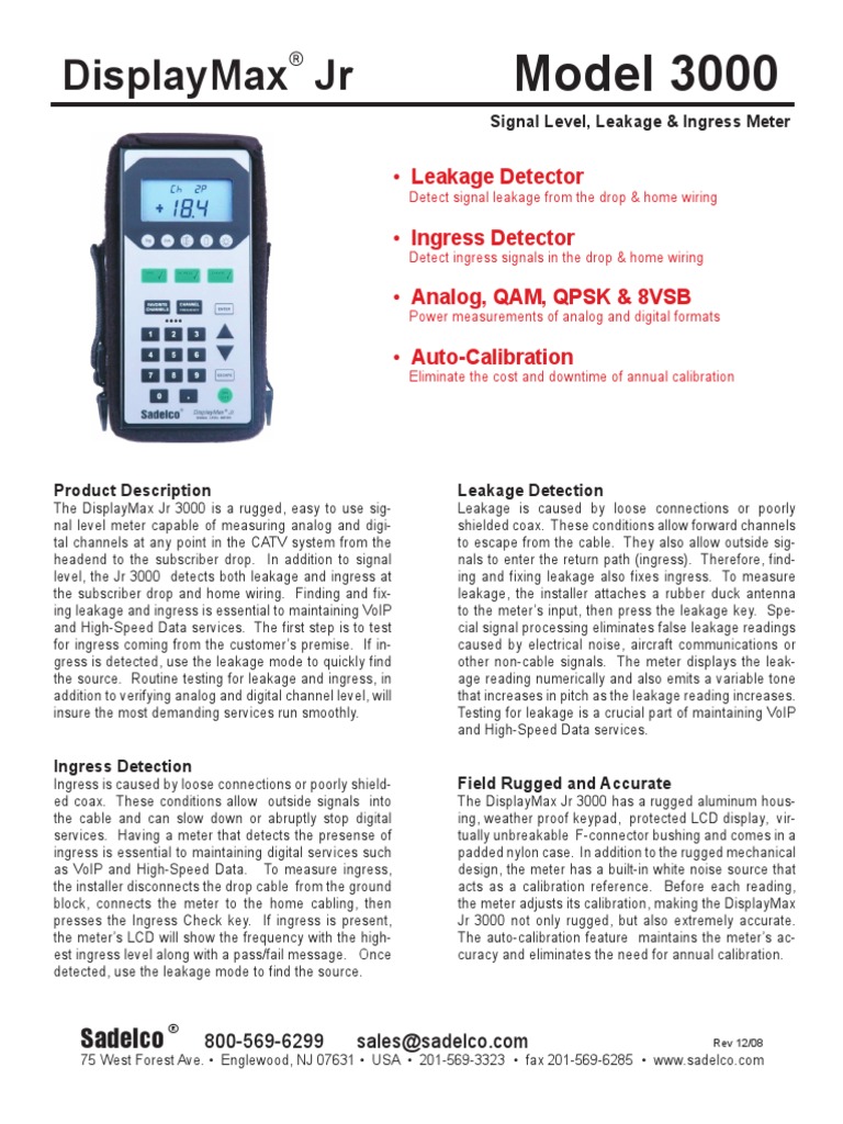 DisplayMax JR 3000 Specs | PDF | Coaxial Cable | Bandwidth (Signal ...