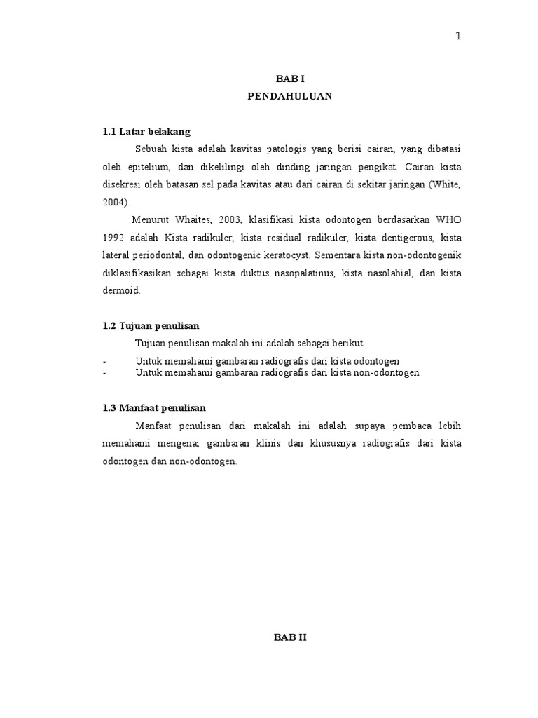 Gambaran Radiografis Kista Odontogen dan Non-Odontogen | PDF