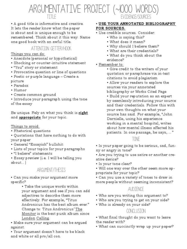Argumentative Essay Assignment Sheet - 1-12-17 | PDF | Citation | Essays