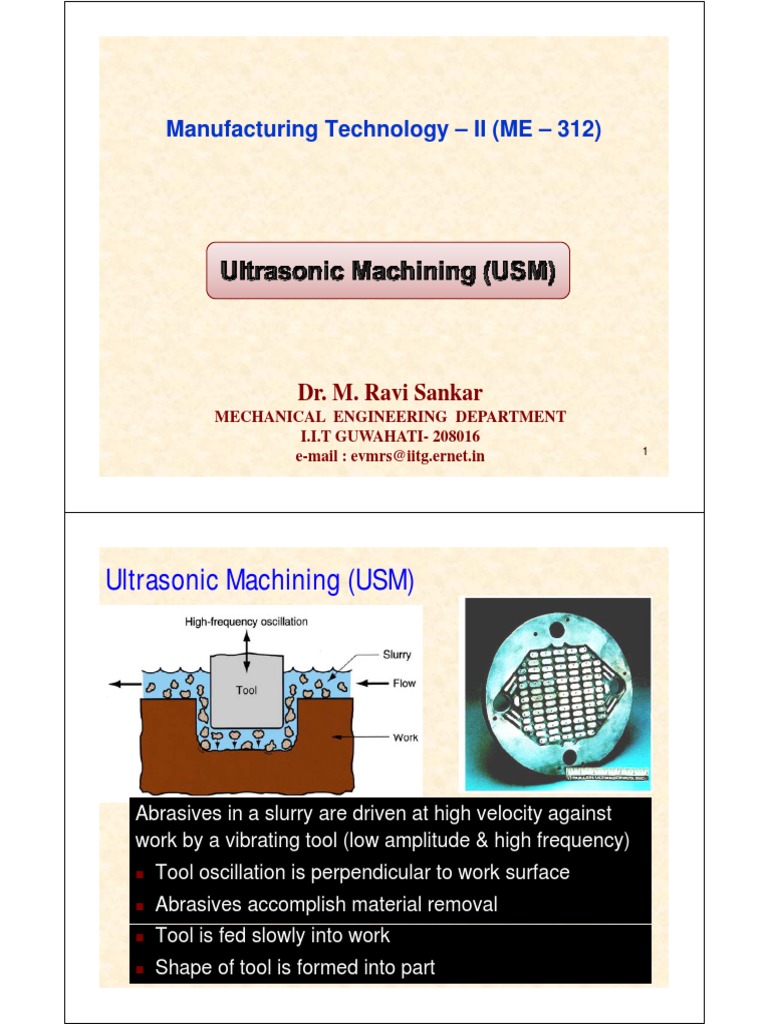 Ultrasonic Machining (USM) : Manufacturing Technology - II (ME - 312) | PDF