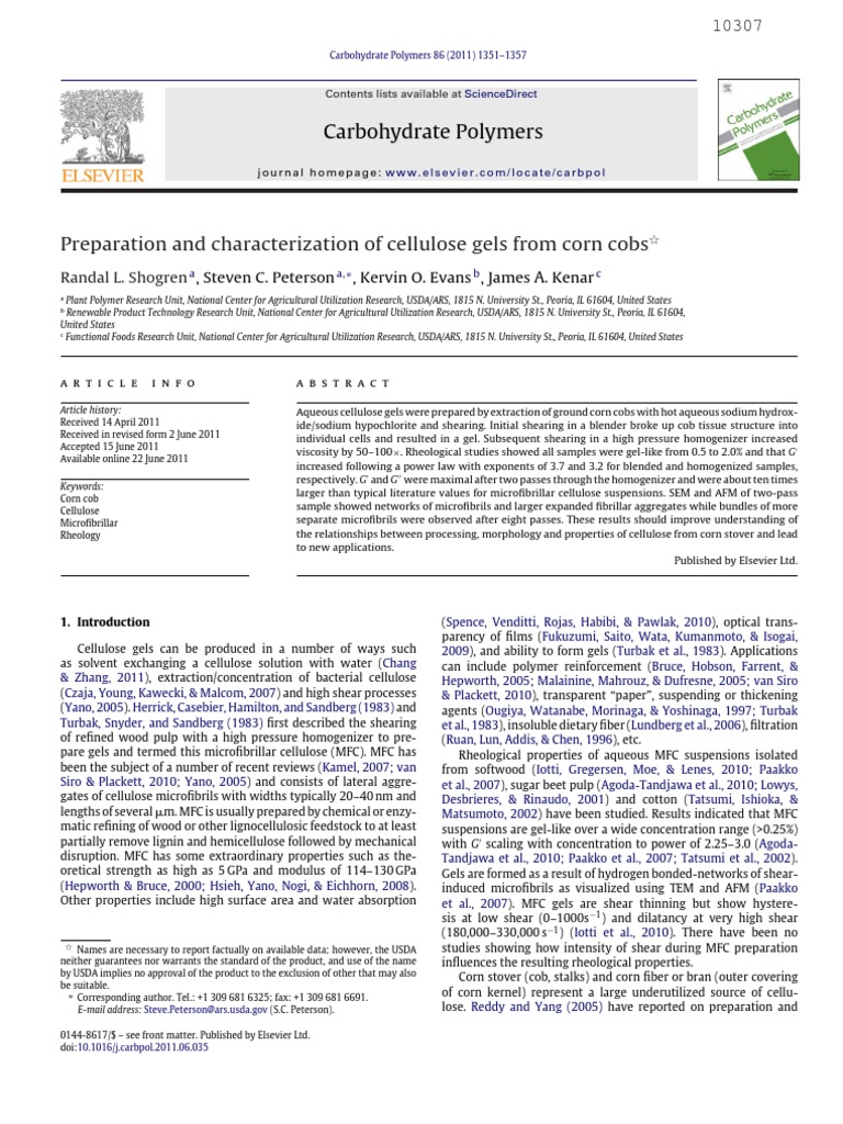 Cellulose Gels from Corn Cobs: Preparation & Properties | PDF ...