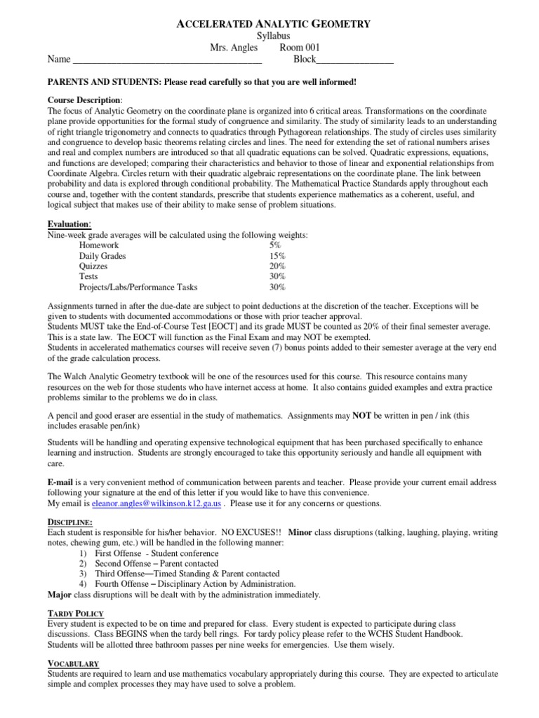 Analytic Geometry Syllabus | PDF | Quadratic Equation | Educational Assessment