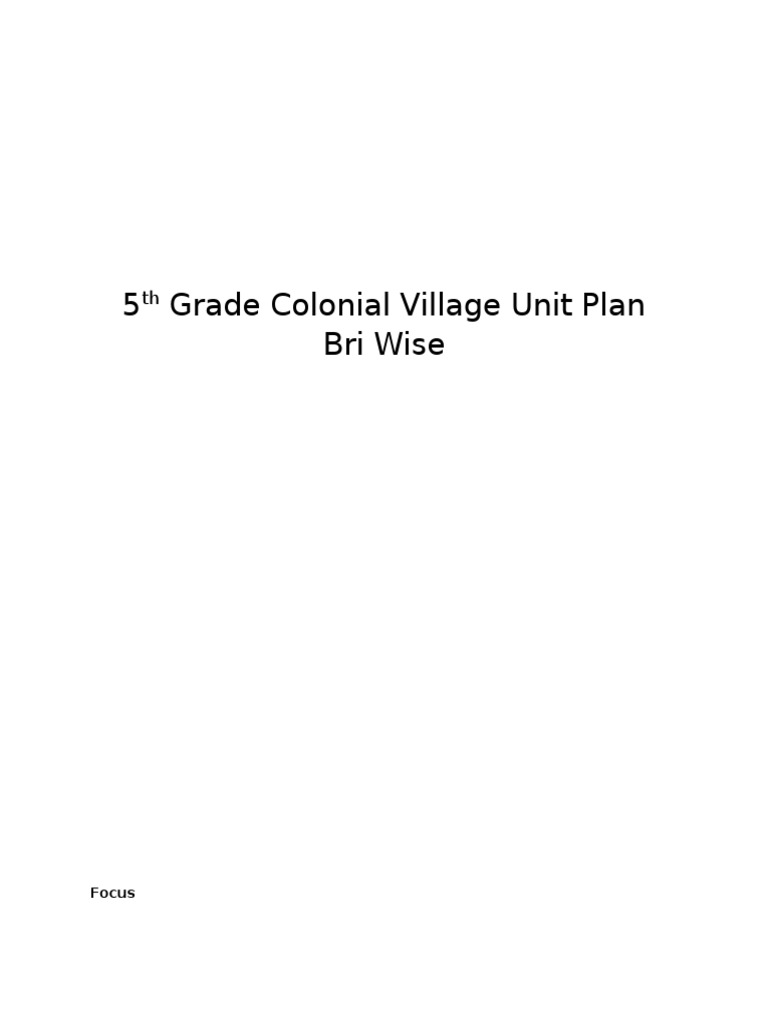 5th Grade Colonial Village Unit Plan | PDF | Brainstorming ...