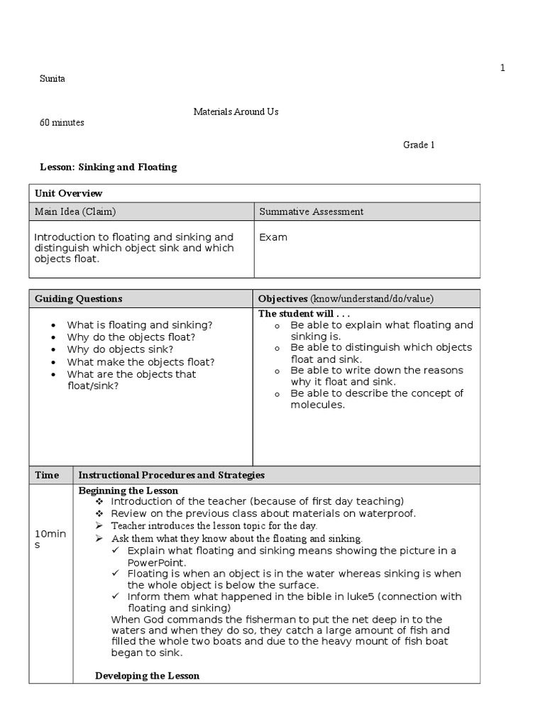Sinking and Floating: Key Concepts for Kids | PDF | Lesson Plan | Pedagogy