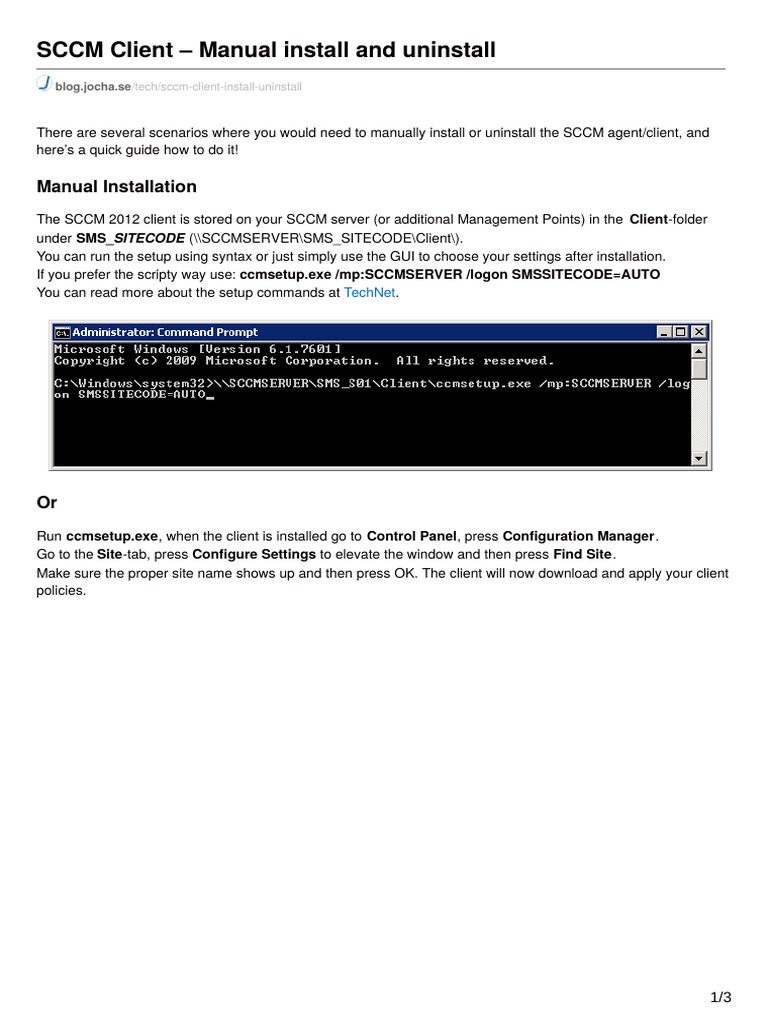 SCCM Client Install/Uninstall Guide | PDF | Installation (Computer Programs) | Client (Computing)