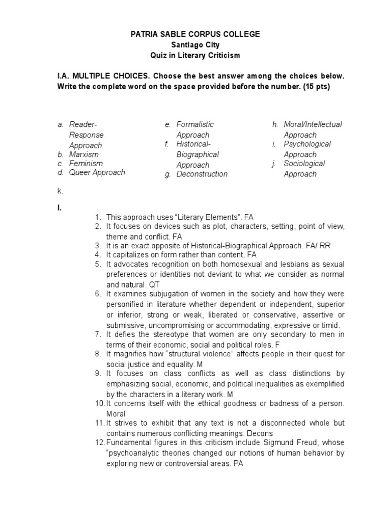 Literary Criticism Quiz Overview | PDF | Theory | Queer Theory