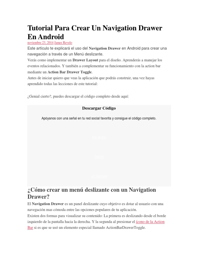 Tutorial para Crear Un Navigation Drawer en Android | PDF | Android ...