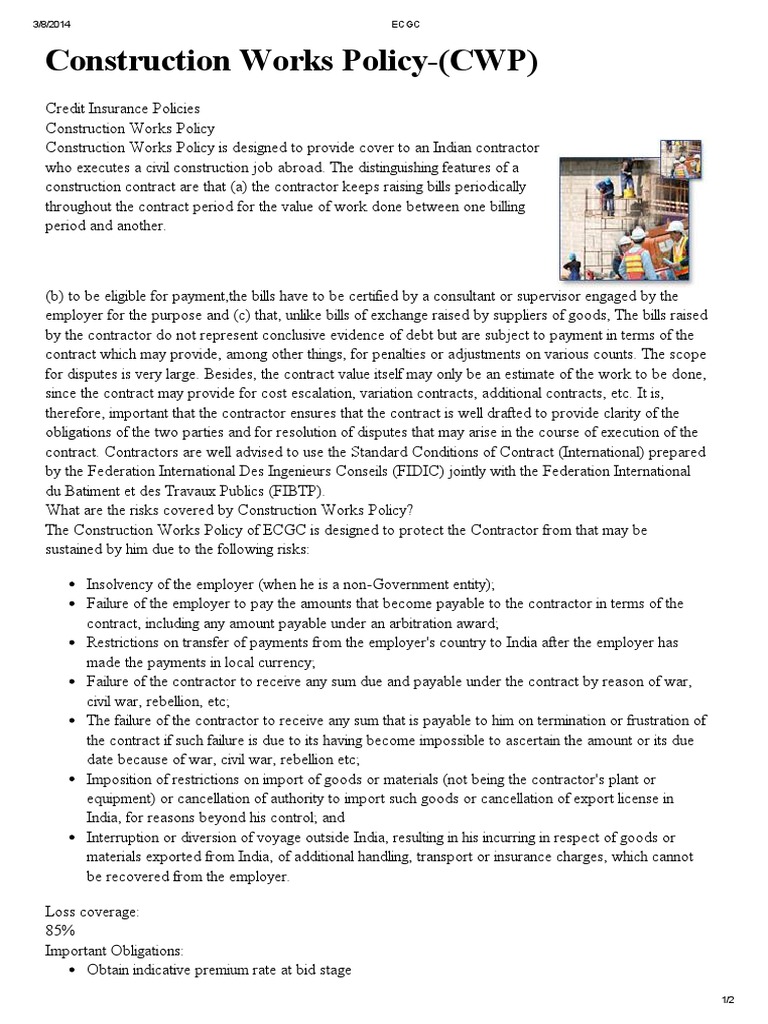 ECGC - Construction Works Policy | PDF | Insurance | Employment
