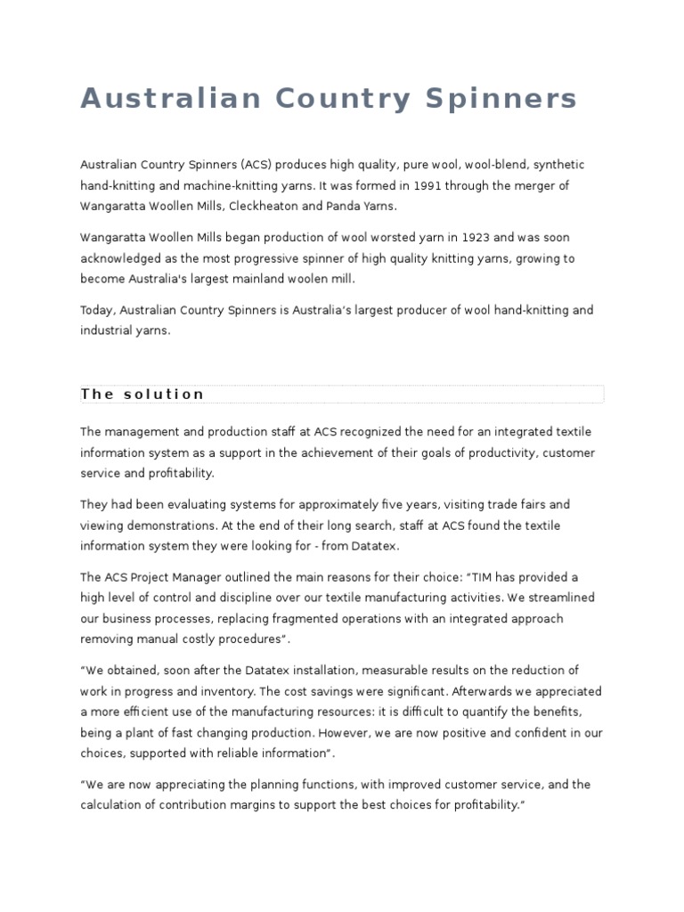 Australian Country Spinners: The Solution | PDF