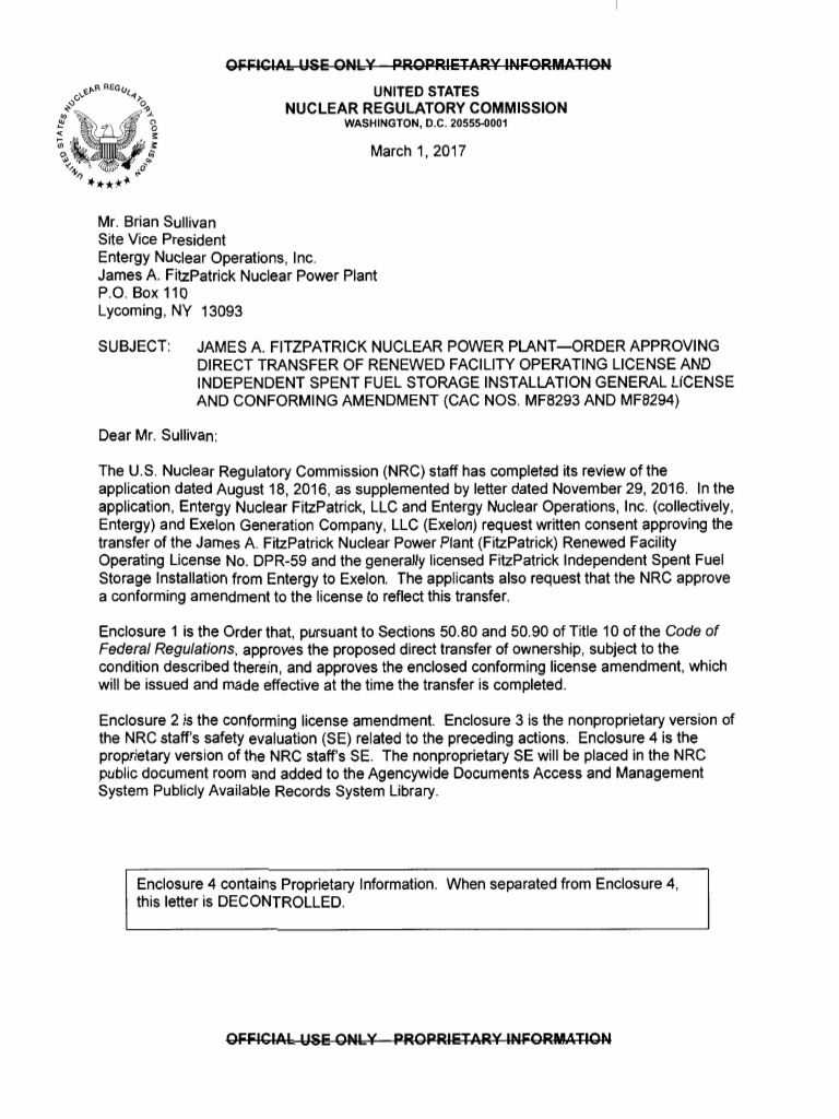 NRC License Transfer | Nuclear Regulatory Commission | Exelon