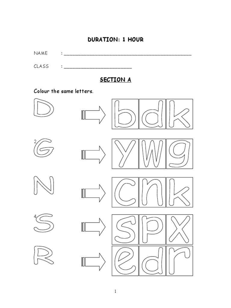Colour The Same Letters.: Duration: 1 Hour | PDF