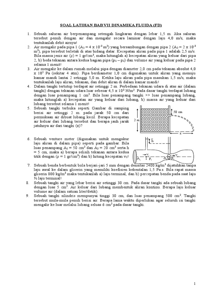 Soal Dan Solusi Latihan Dinamika Fluida | PDF