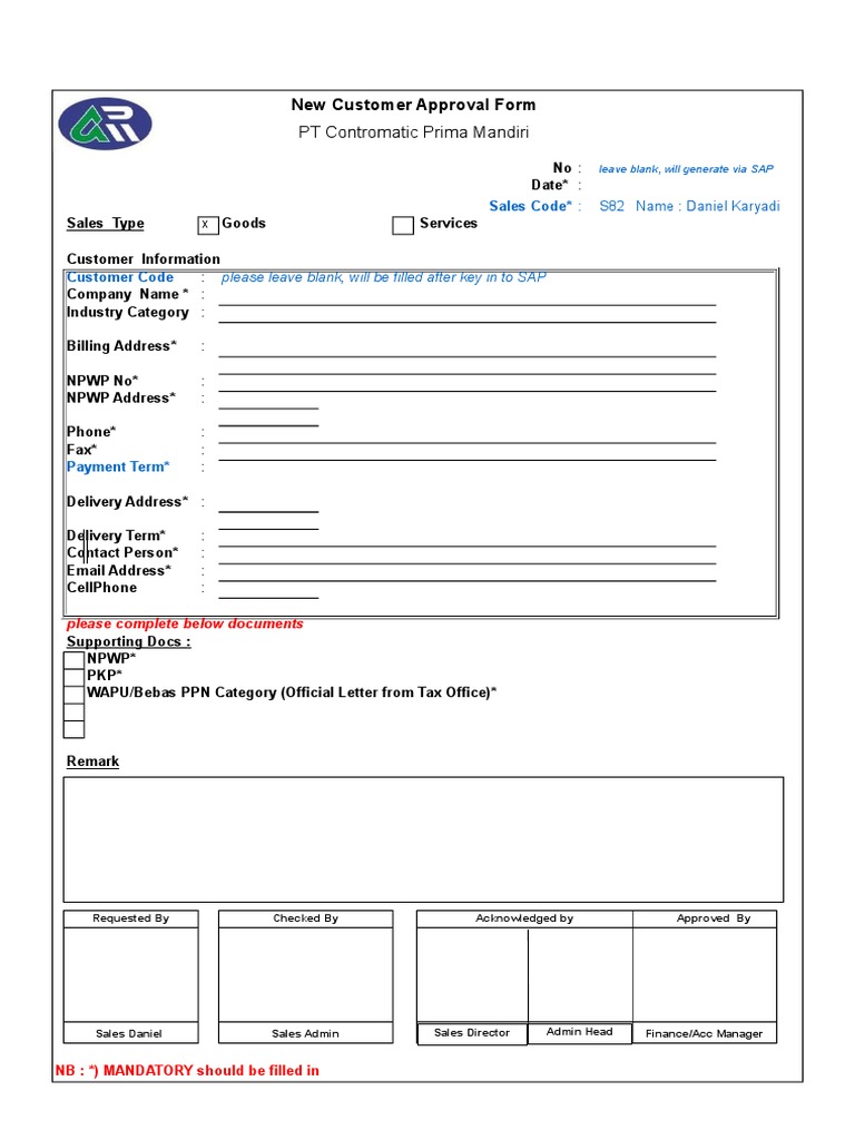 PT Contromatic Prima Mandiri: New Customer Approval Form | PDF ...