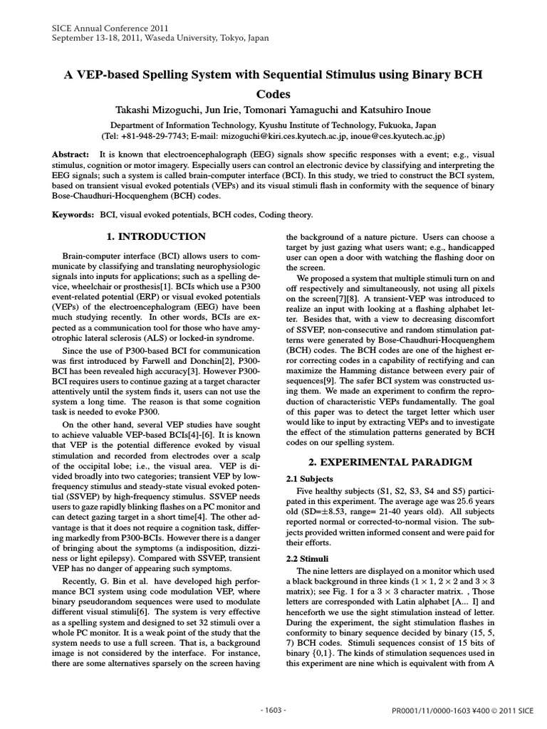 A VEP-based Spelling System With Sequential Stimulus Using Binary BCH Codes | PDF ...
