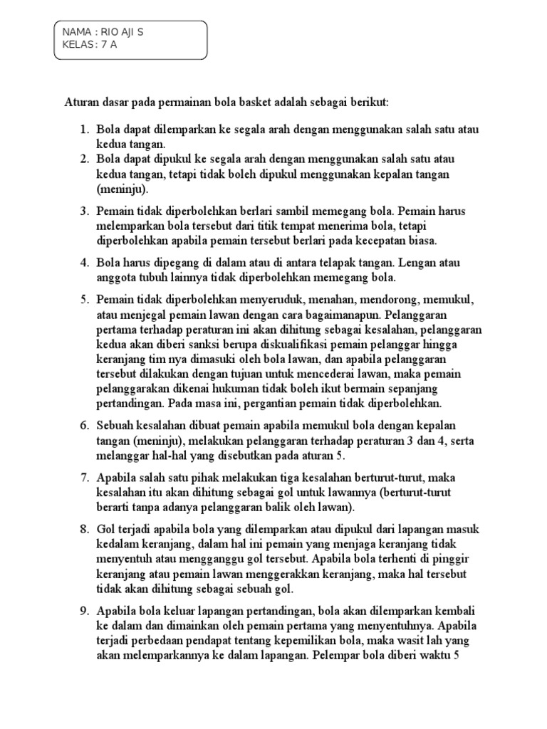 Aturan Dasar Pada Permainan Bola Basket | PDF | Olahraga & Rekreasi