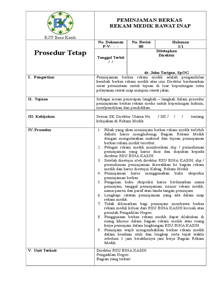 PEMINJAMAN BERKAS Rekam Medik Rawat Inap | PDF