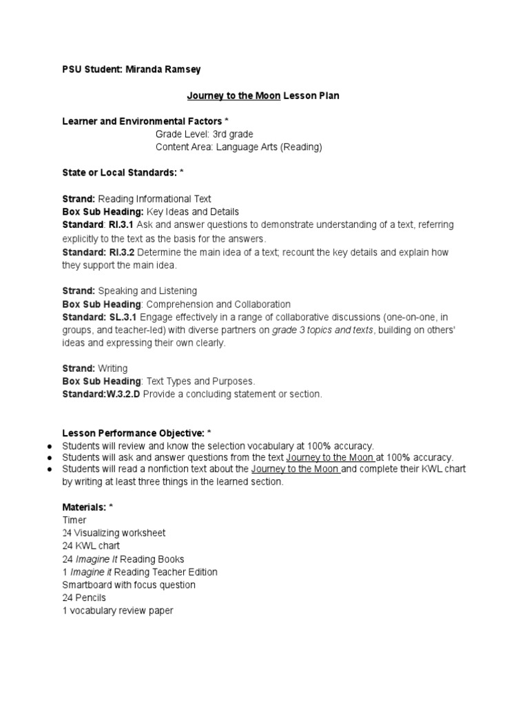 Journey To The Moon Lesson | PDF | Lesson Plan | Communication