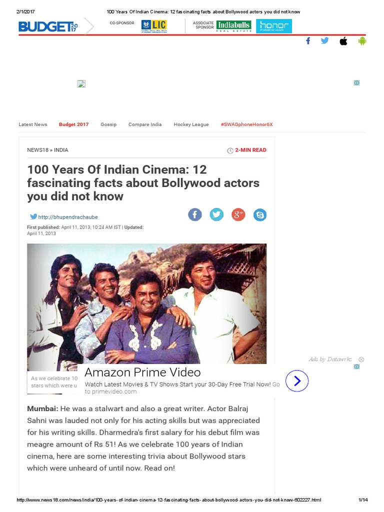 100 Years of Indian Cinema - 12 Fascinating Facts About Bollywood ...