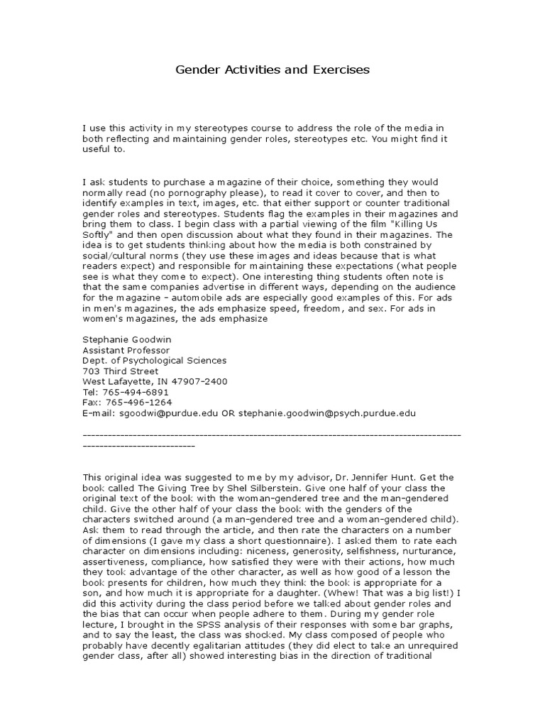 Analyzing Gender Roles in the Media: A Classroom Activity on ...